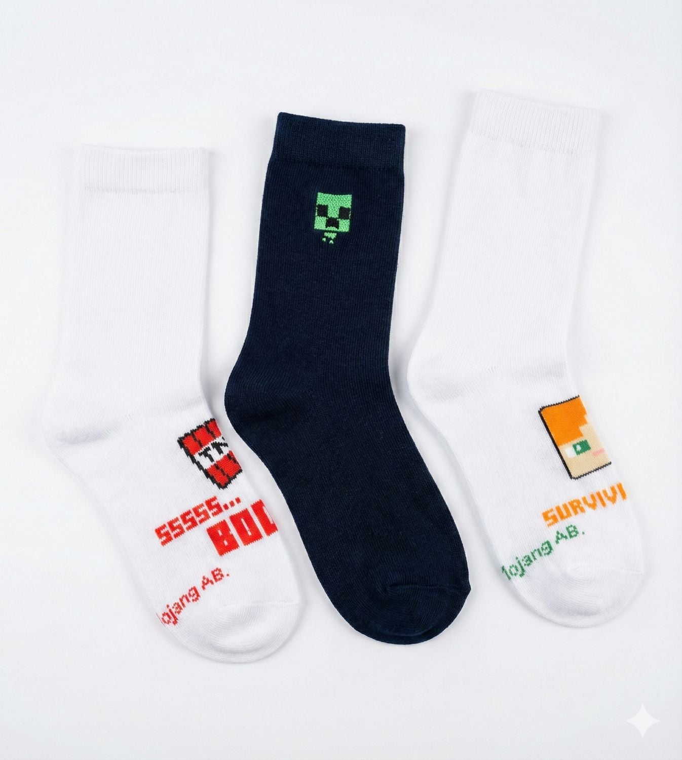 Tripack Calcetines Escolares Niño Creepers Blanco Minecraft